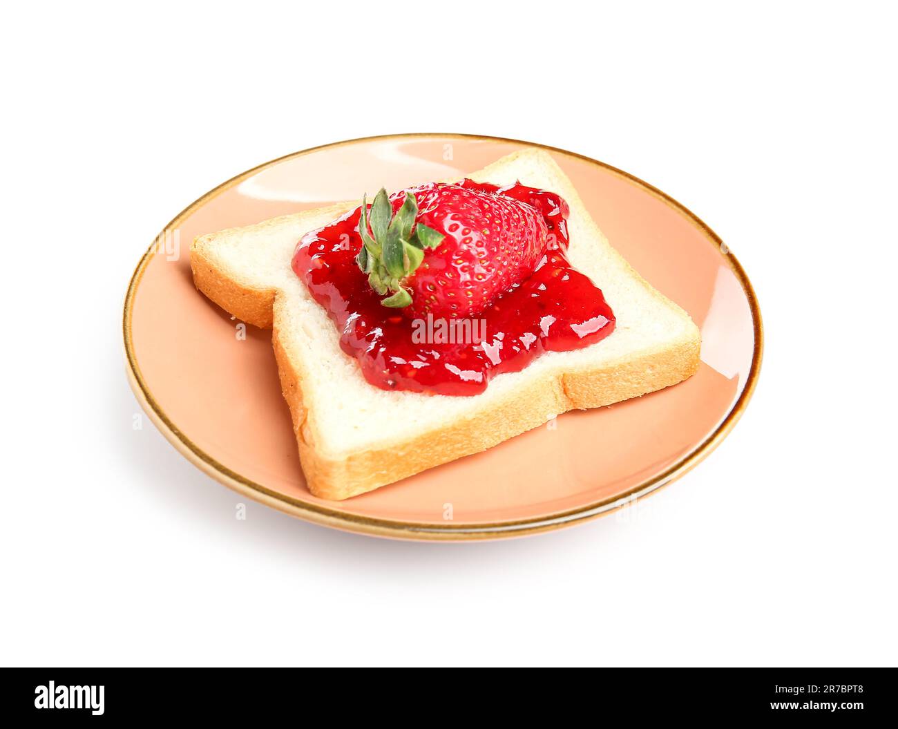 Plate of toast with sweet strawberry jam on white background Stock ...