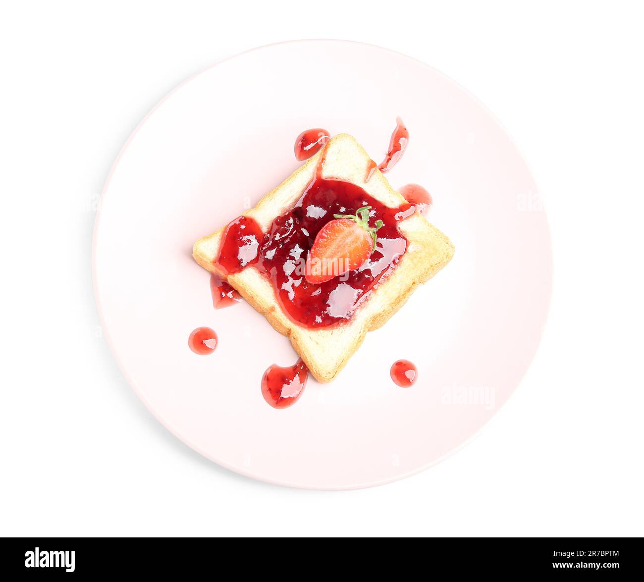 Plate of toast with sweet strawberry jam on white background Stock ...