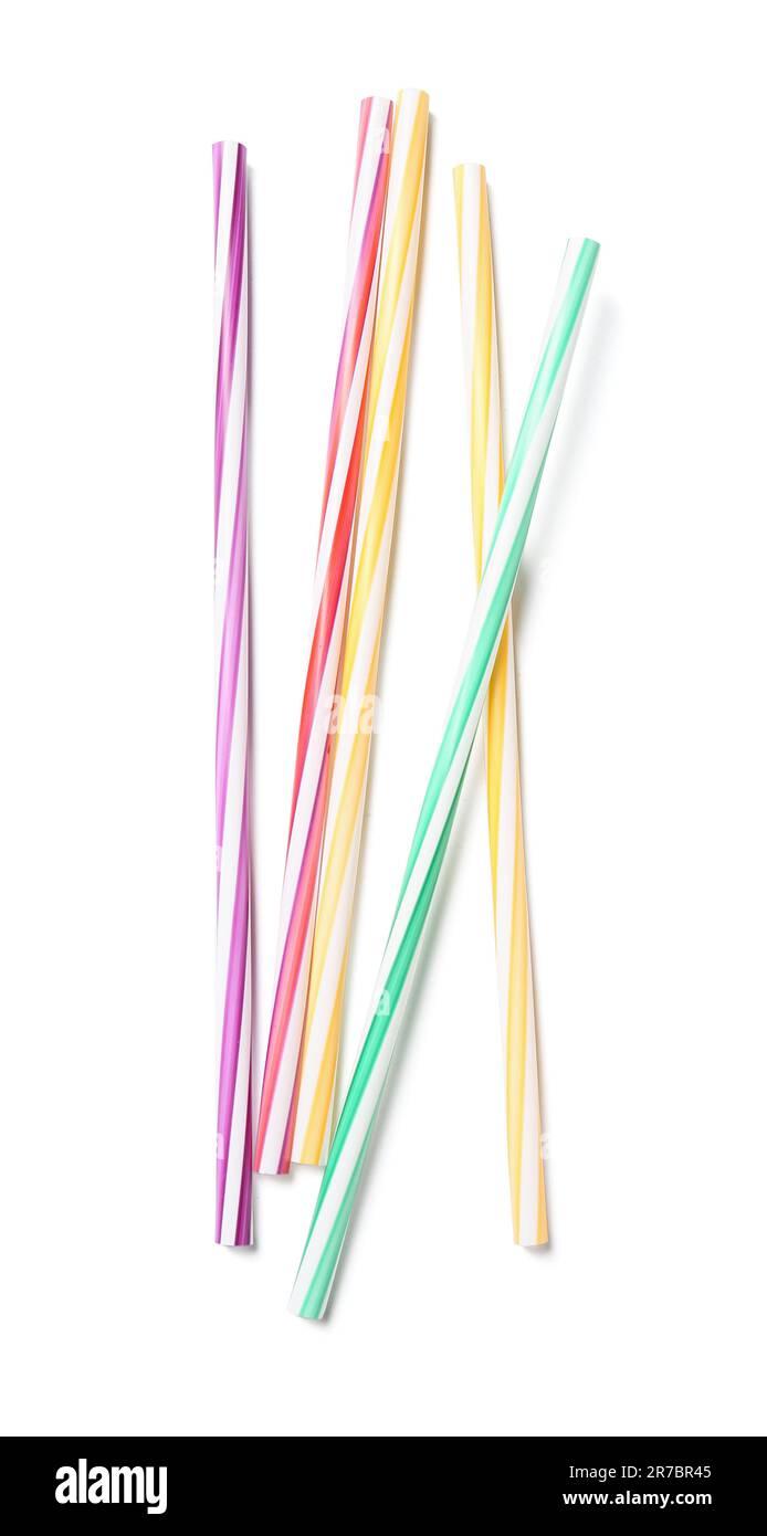 Different plastic drinking straws on white background Stock Photo - Alamy