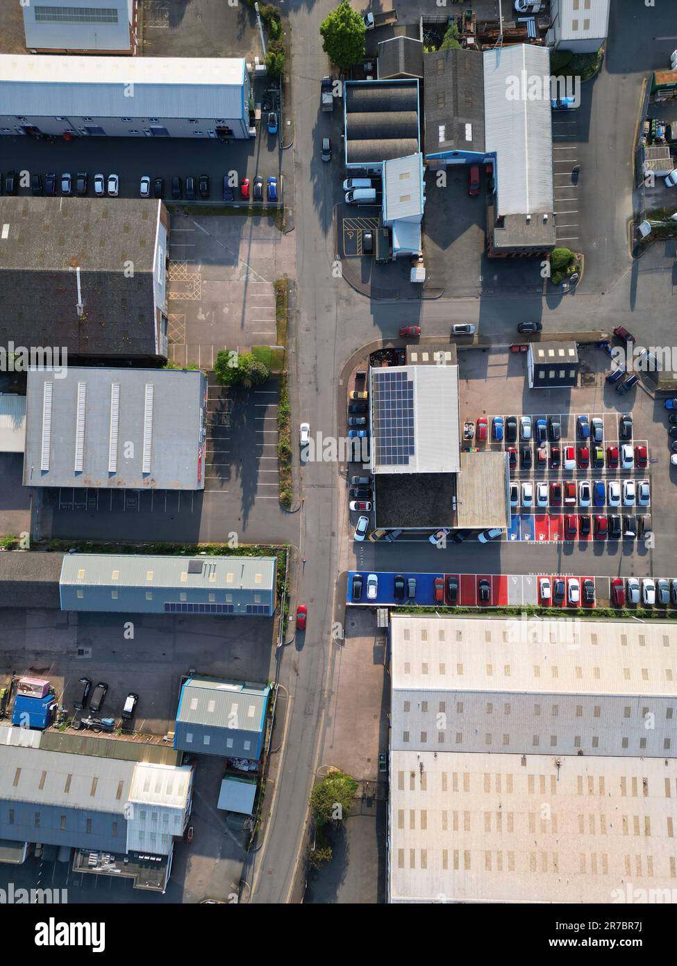 Aerial view of an industrial estate with small commercial business ...