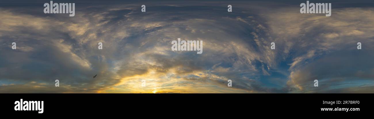 Dramatic sunset sky panorama with Cumulus clouds. Seamless hdr 360 pano ...