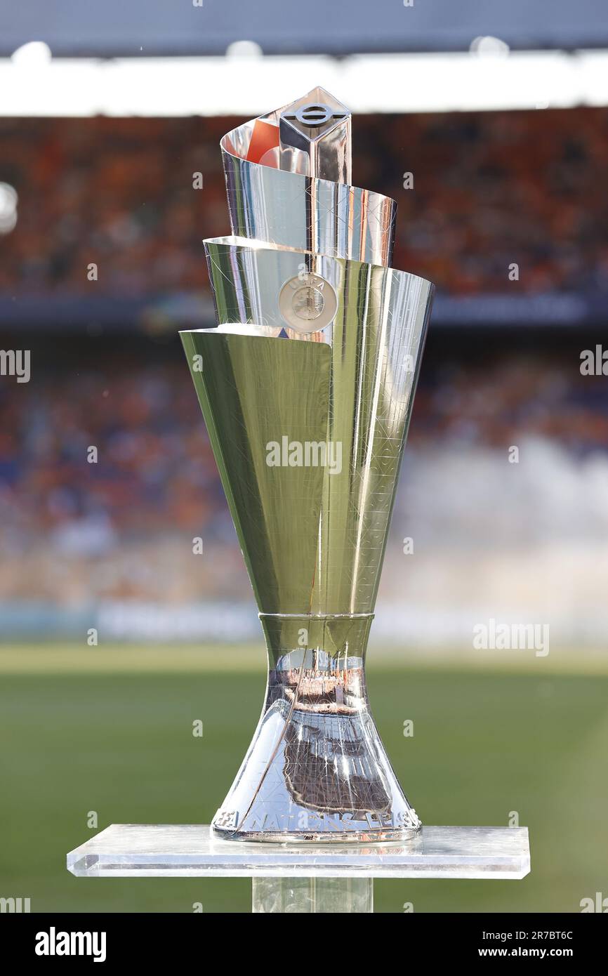 ROTTERDAM - 14/06/2023, ROTTERDAM - UEFA Nations League trophy during ...