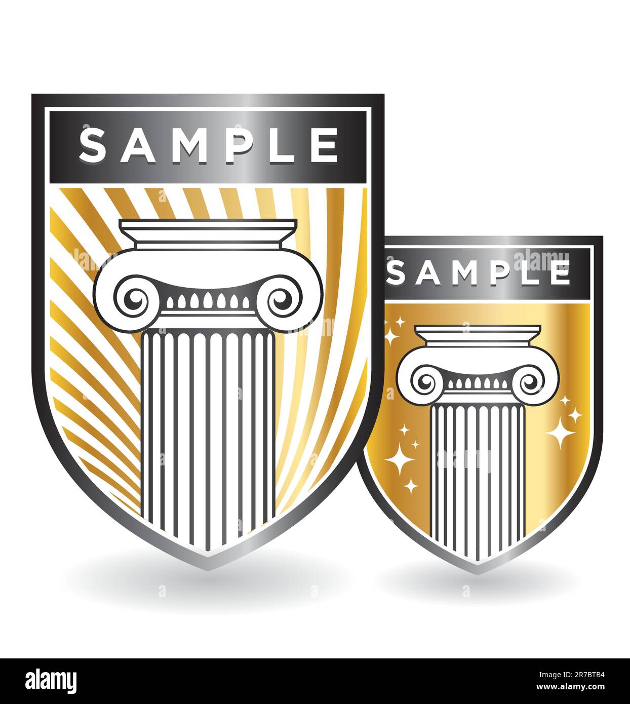 Vector illustration set of shiny sample shields with Greek Ionic ...