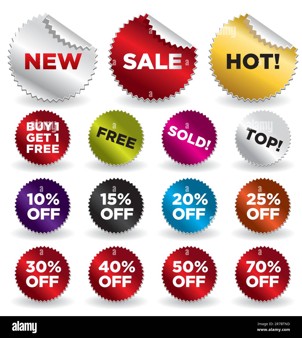 Vector illustration set of colorful stylish shiny round stickers for ...