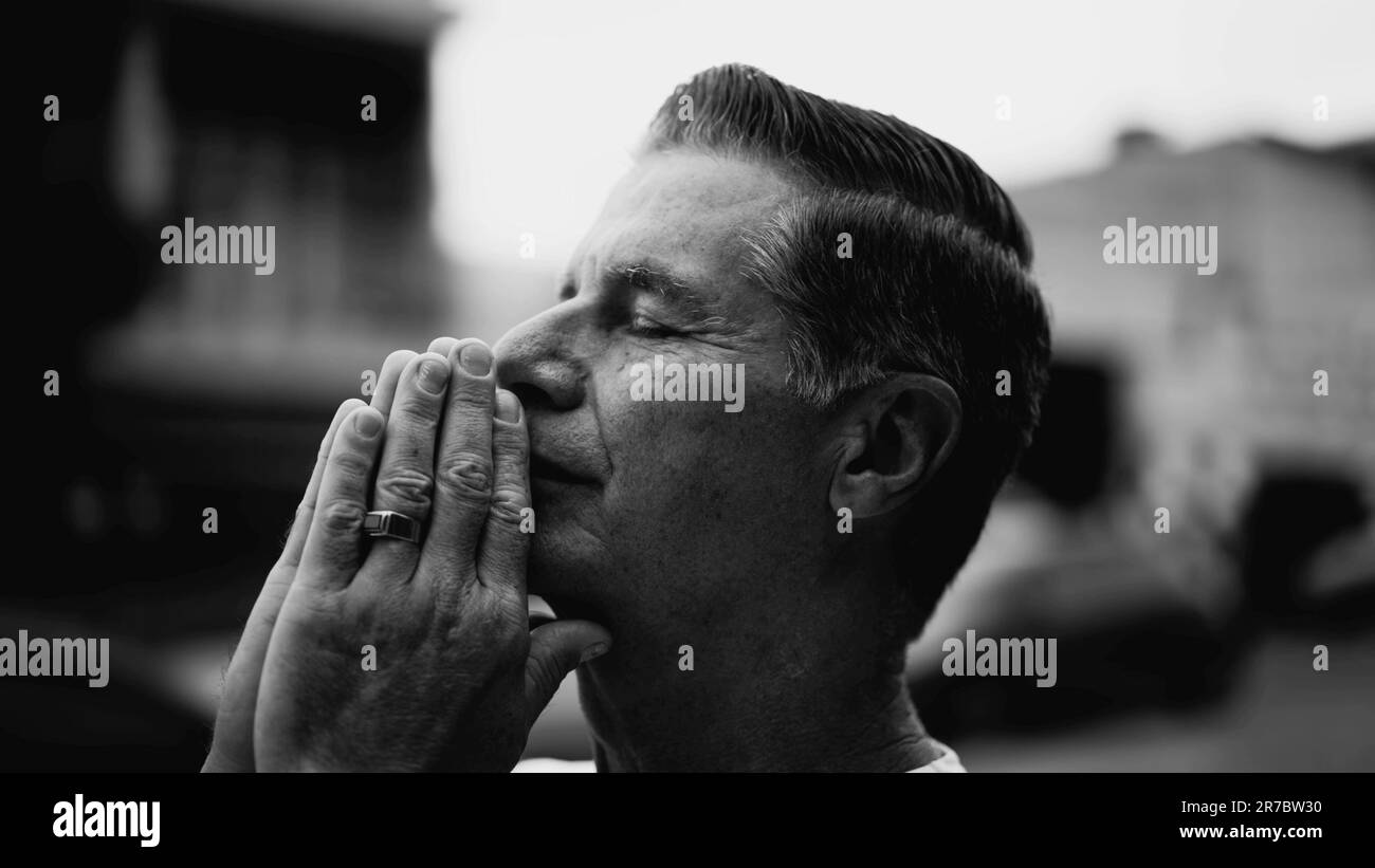 Religious Senior Man in Contemplation, Eyes Closed in Prayer ...