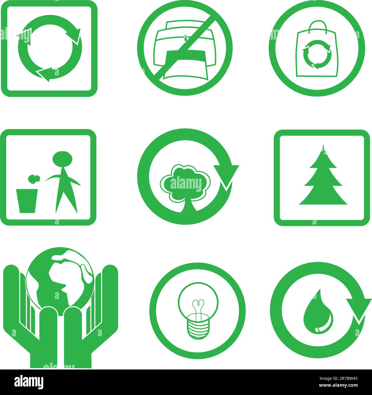 9 icons represent go green activities : Recycle, No Excessive Printing ...