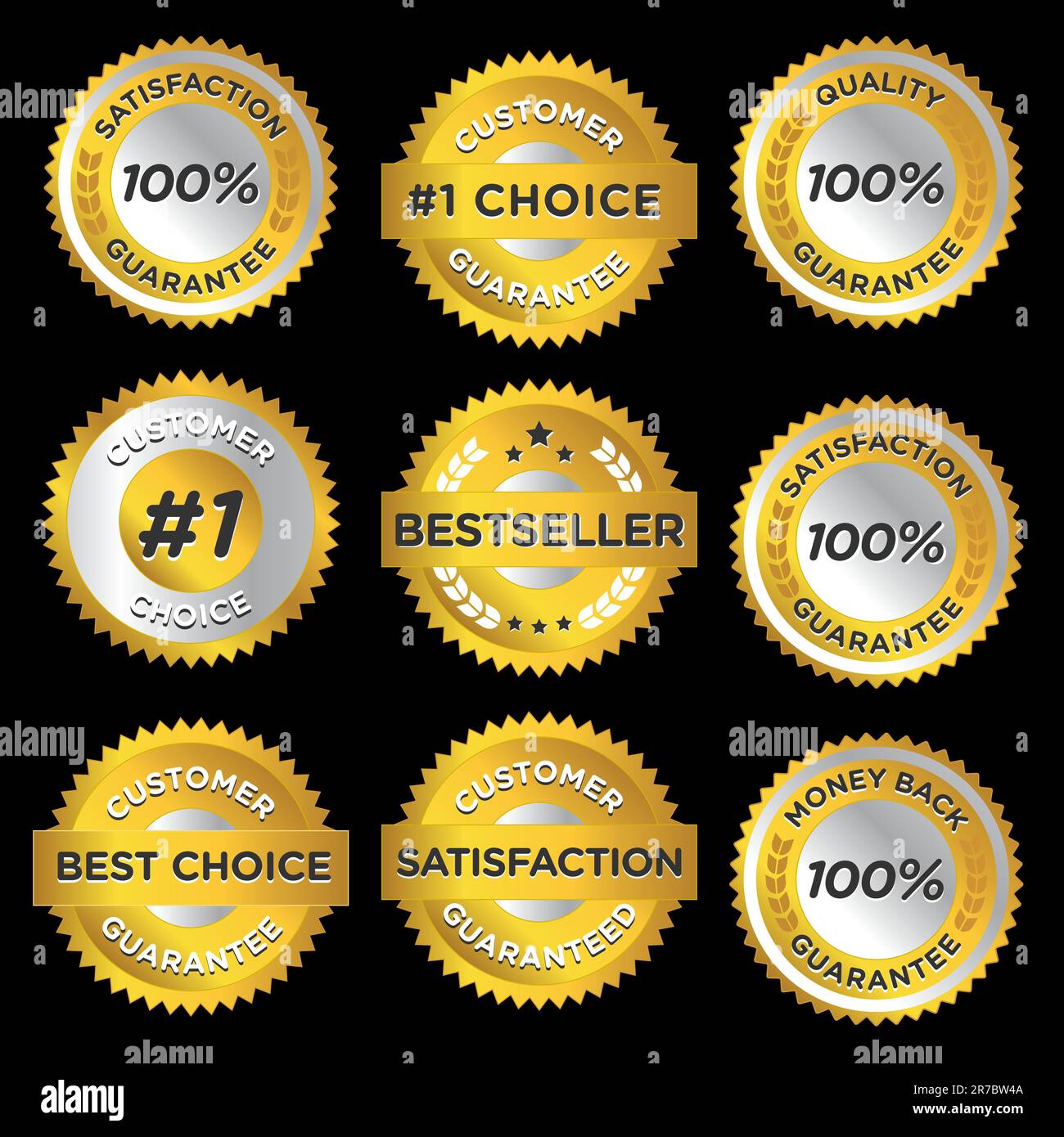 Vector illustration of nine stylish shiny Quality stamps / labels ...