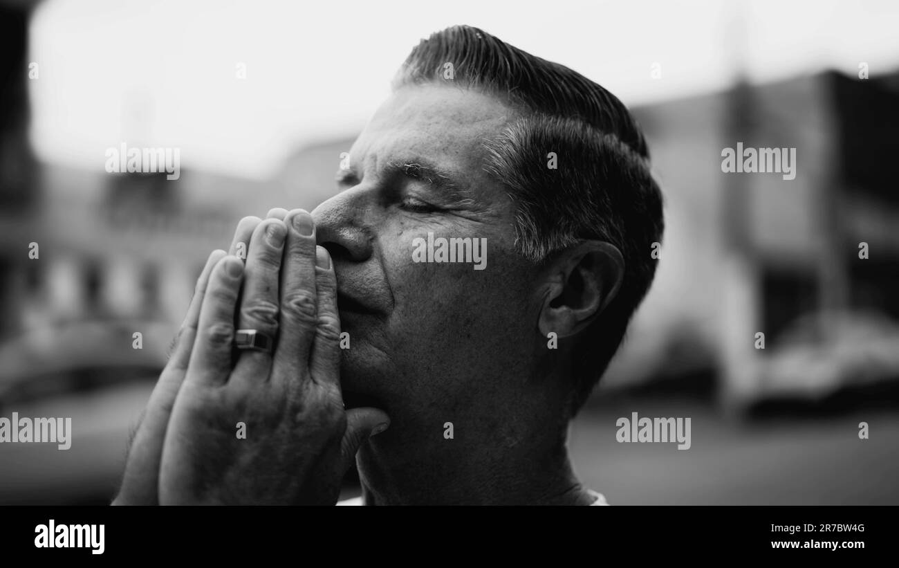 Religious Senior Man in Contemplation, Eyes Closed in Prayer ...