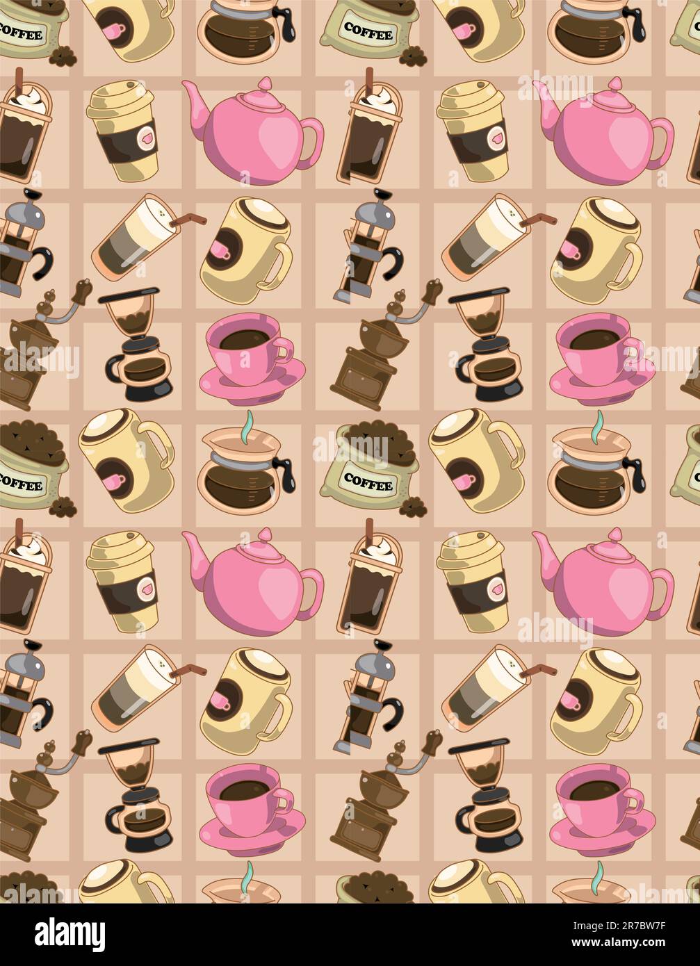 seamless cartoon coffee pattern Stock Vector Image & Art - Alamy