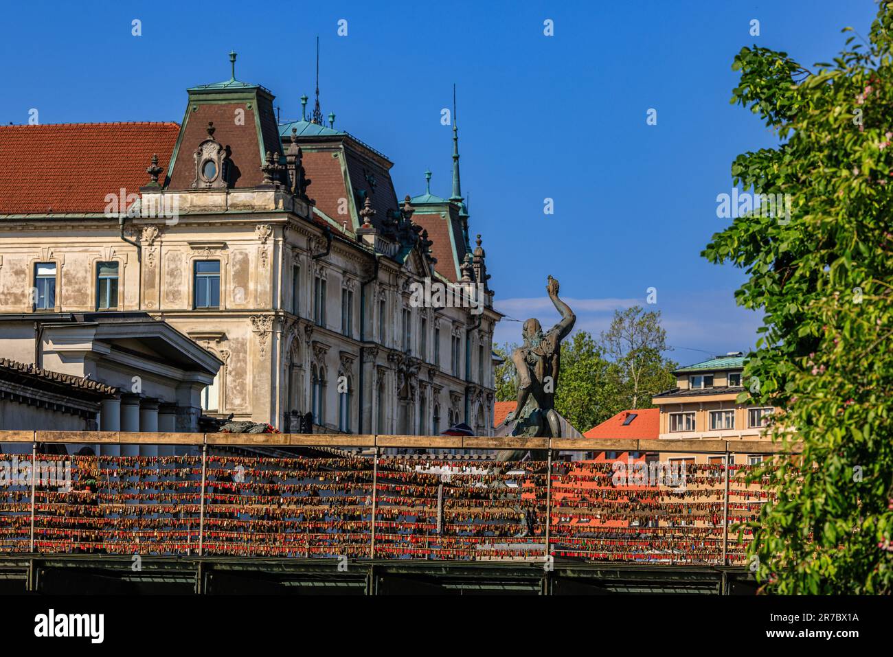 hundreds of red love padlocks hang on the sides of the butchers bridge ...