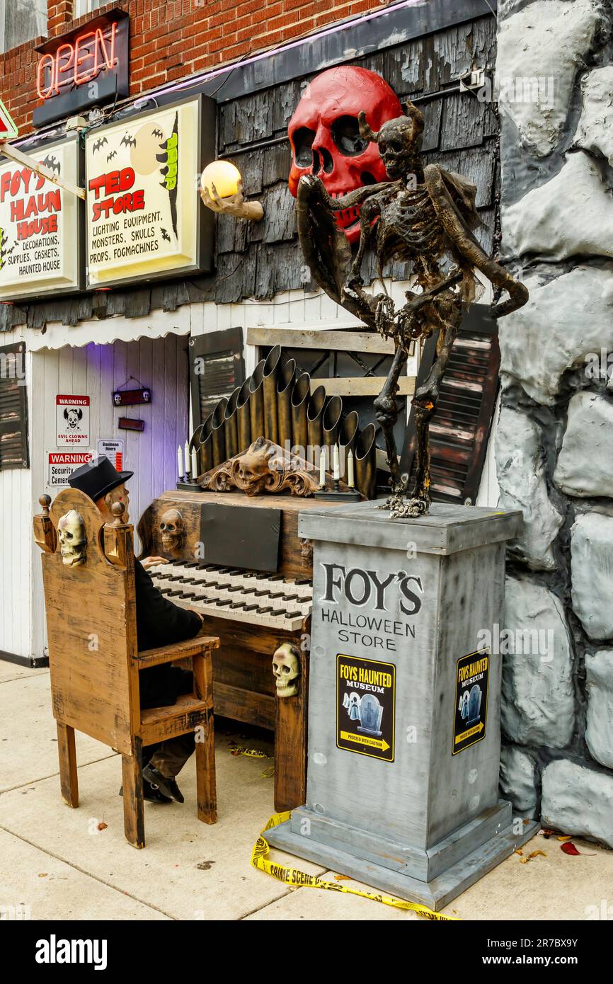 Organ player. Halloween scenes at Foy's stores in Fairborn, Dayton ...