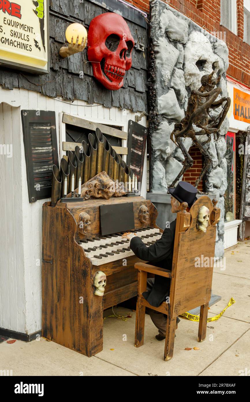 Organ player. Halloween scenes at Foy's stores in Fairborn, Dayton ...