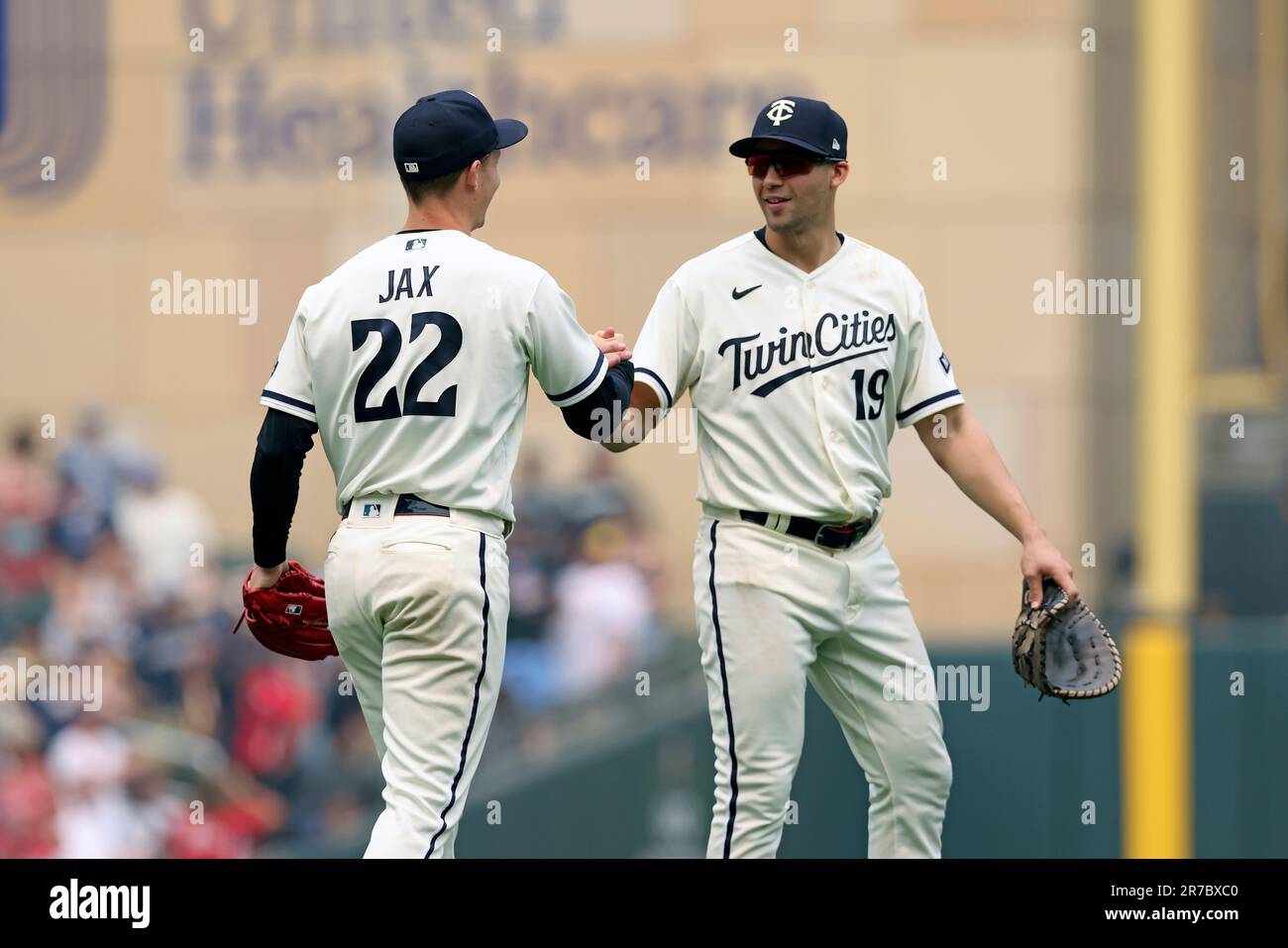 Minnesota Twins' Griffin Jax (22) celebrates with Alex Kirilloff (19 ...