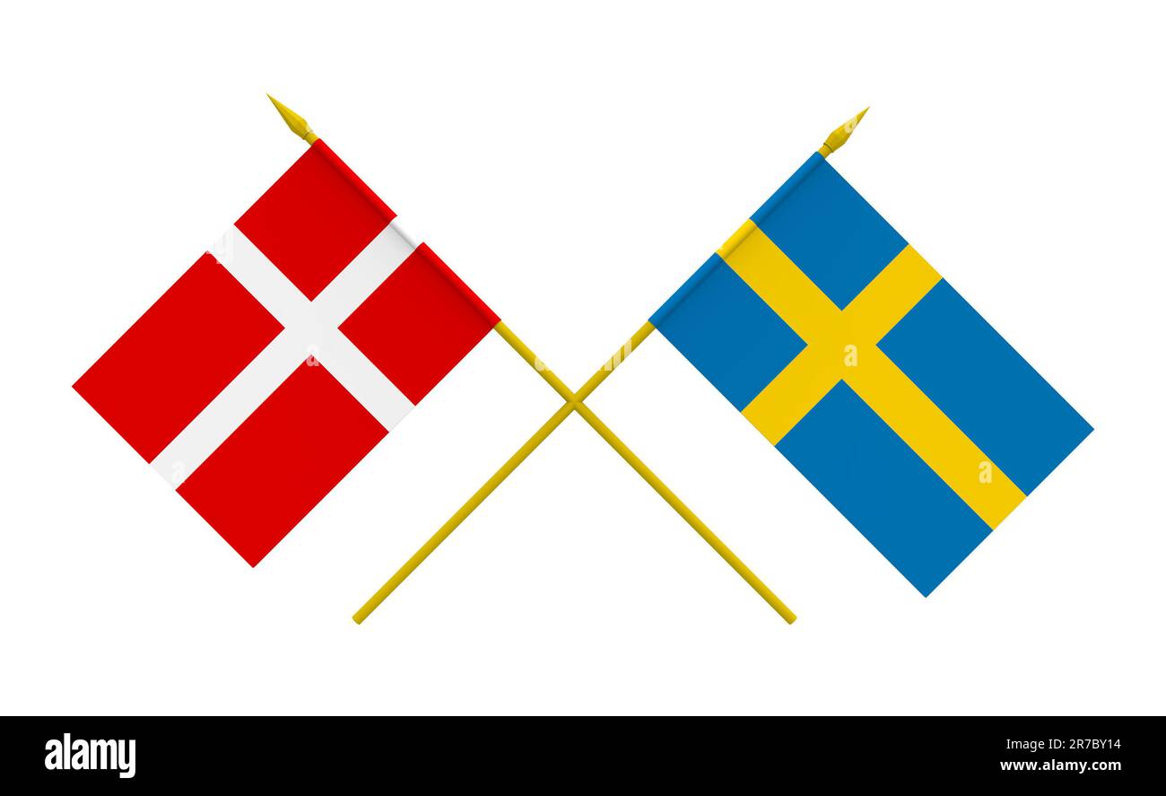 Flags of Denmark and Sweden, 3d render, isolated on white Stock Photo ...