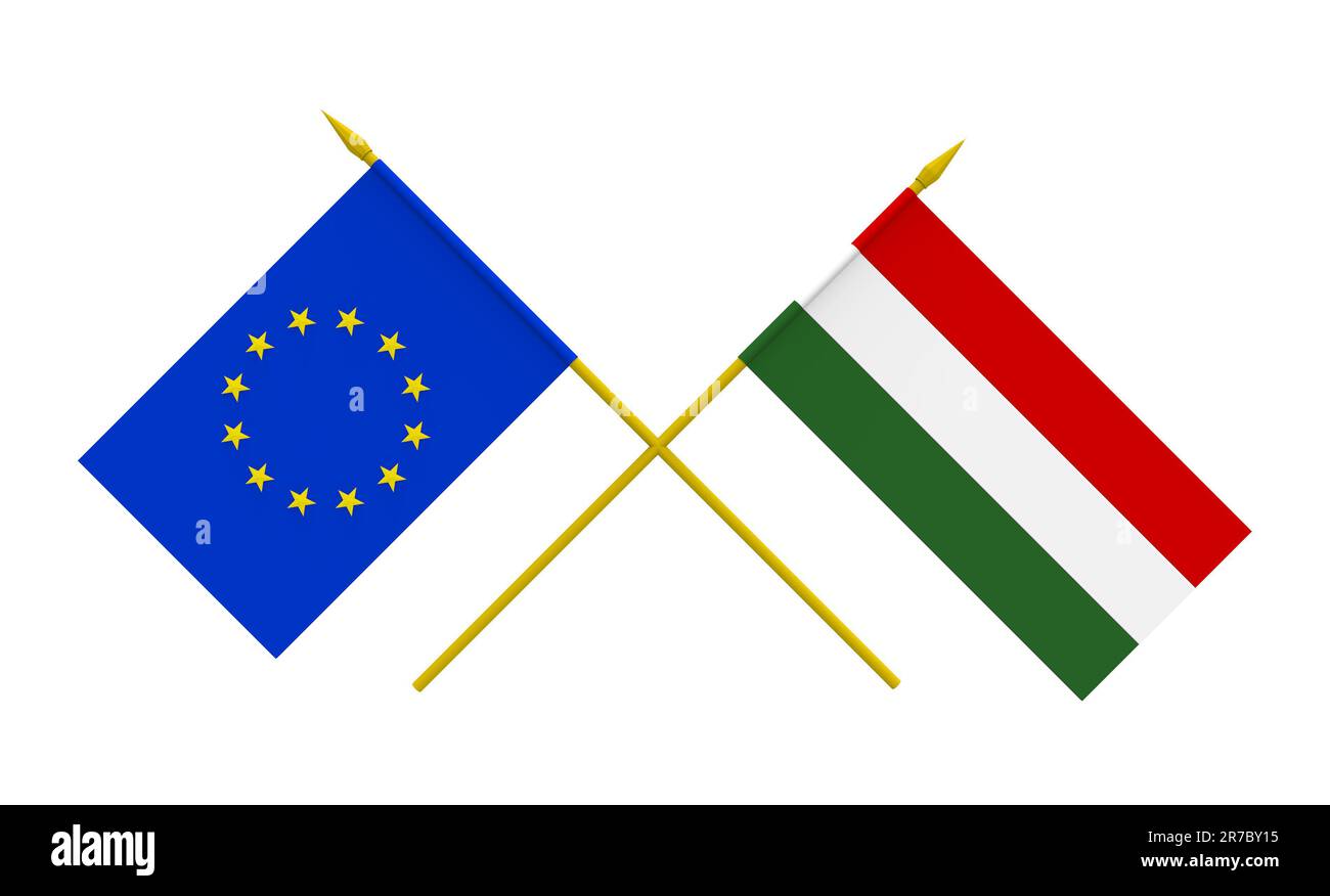 Flags of Hungary and European Union, 3d render, isolated on white Stock ...