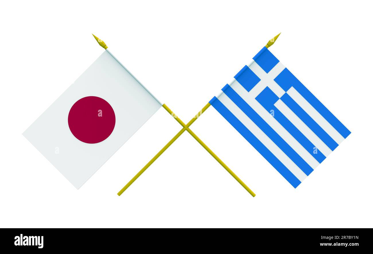 Flags of Japan and Greece, 3d render, isolated Stock Photo - Alamy