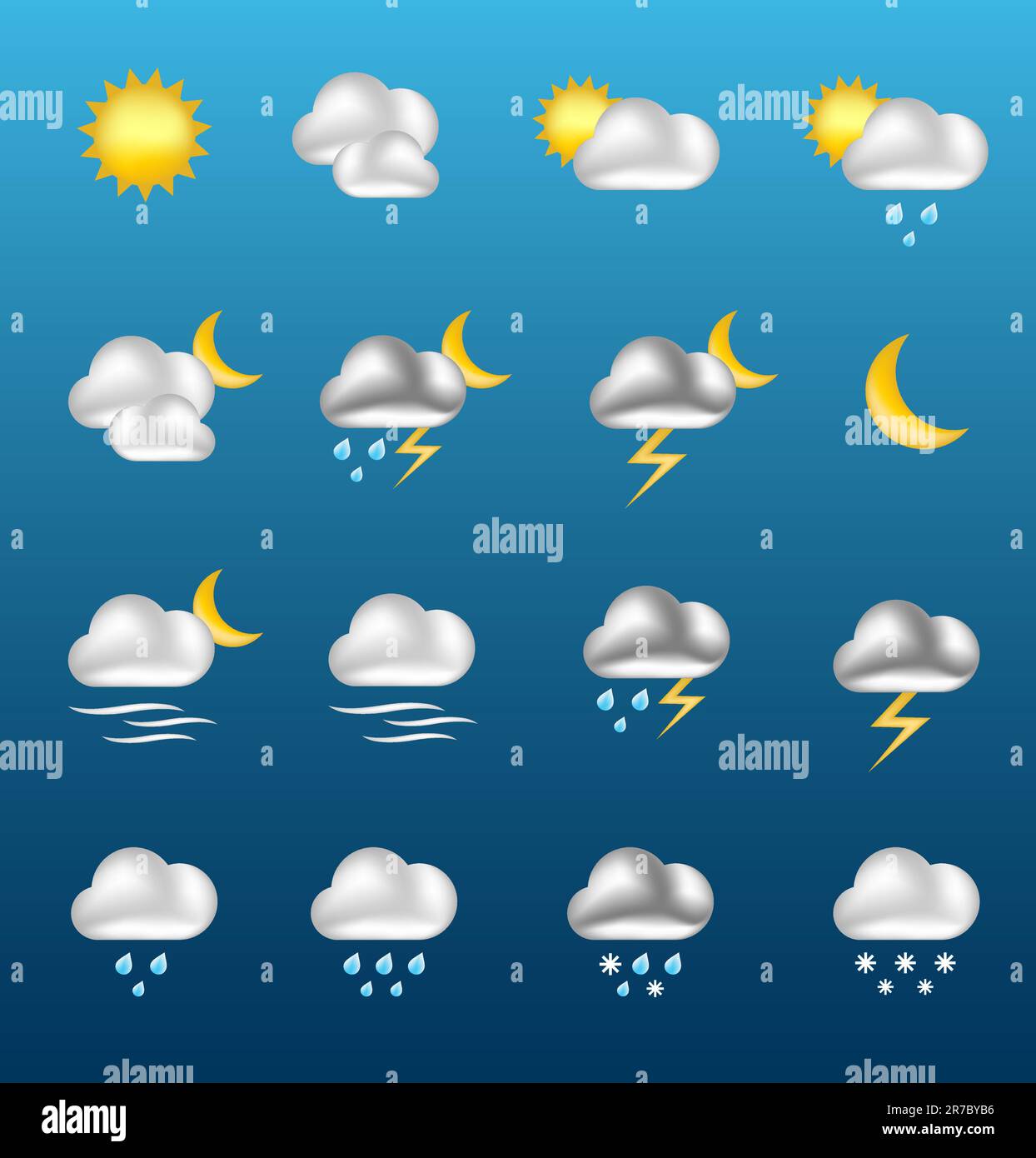 Vector illustration of shiny Weather Forecast Icons: Sun, Cloud, Rain ...