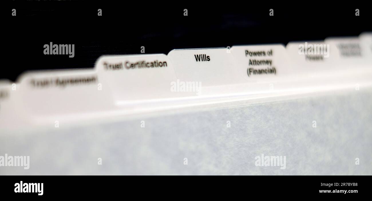 Estate planning documents organized with tabs for Will Power of ...