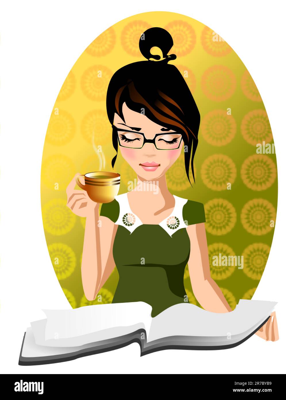 . Illustration of an intellectual reading a morning newspaper over a ...