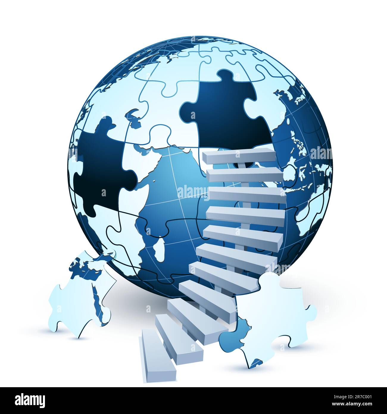 illustration of earth jigsaw puzzle with stairs on white background ...