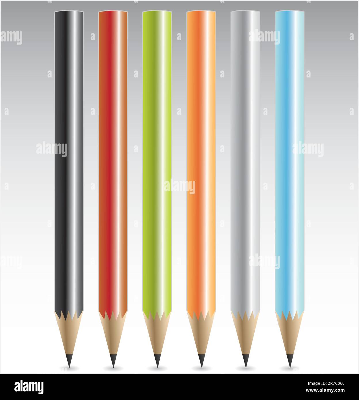 Vector set of color pencils. Realistic shiny pencils isolated on white ...