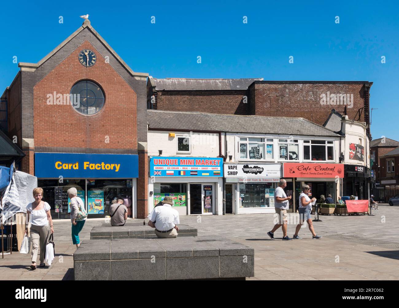 People walking through Blyth town centre, Northumberland, England, UK ...