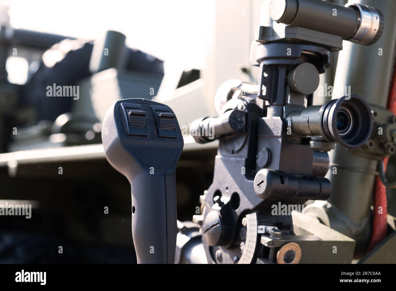 Control and optical sight of a multiple launch rocket system, close-up ...