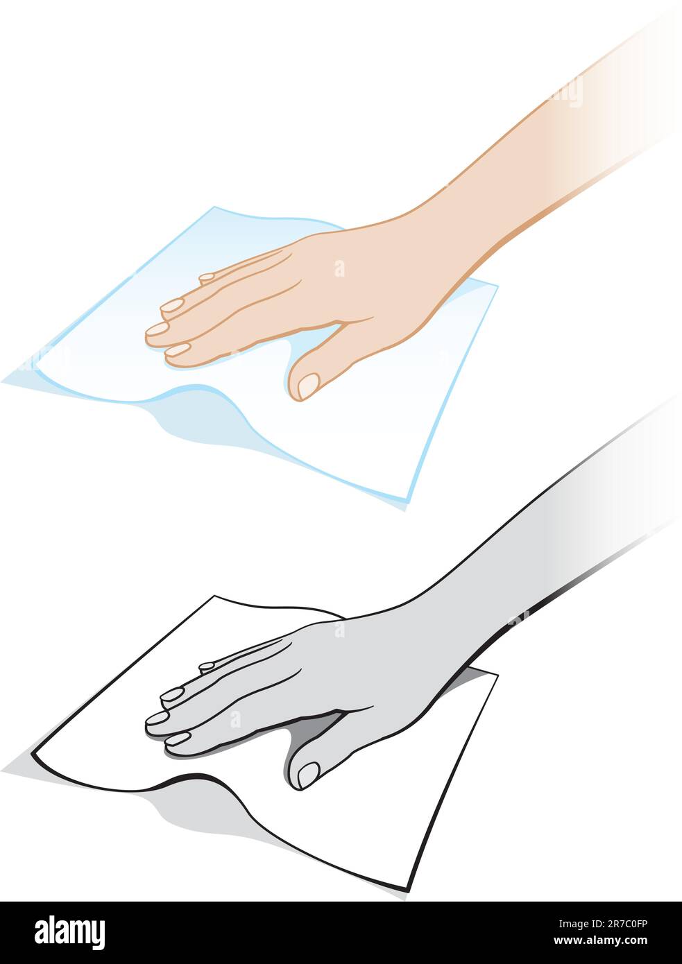 Two variants of a woman's hand with a rag. Illustration on white ...