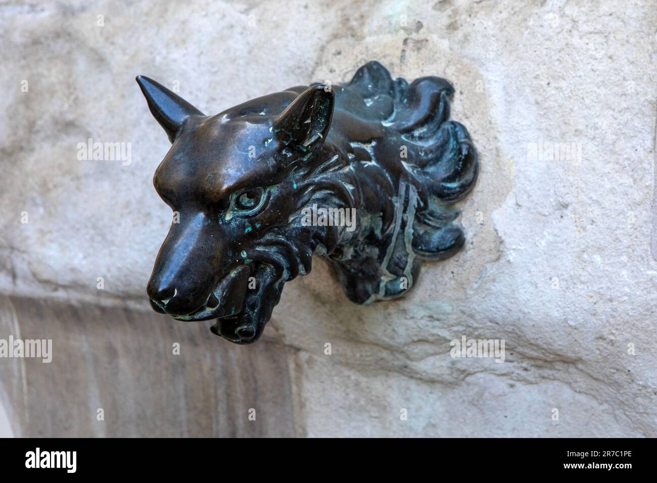 London, UK - March 2nd 2023: Close-up of the Wolf head on the historic ...
