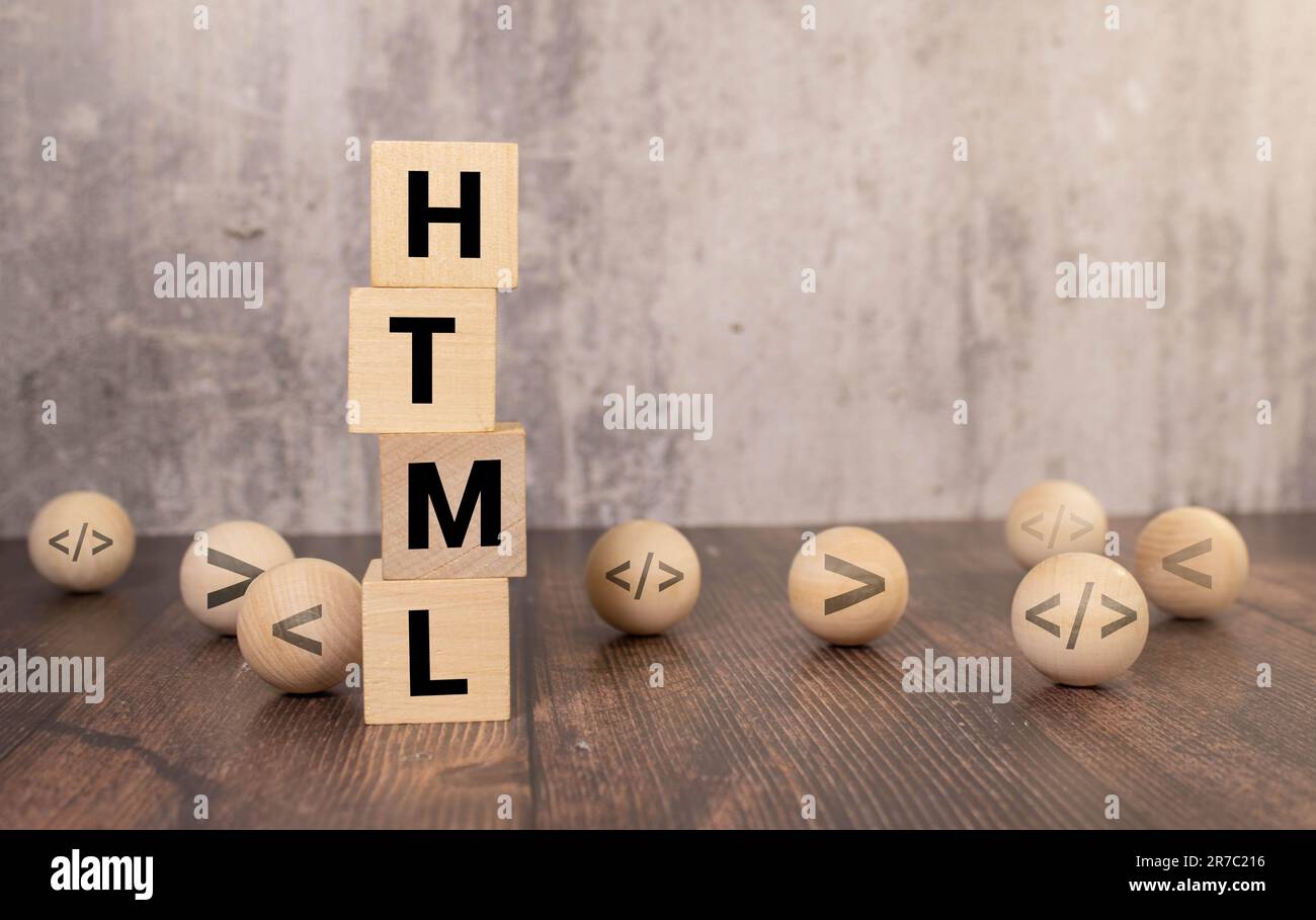 Word HTML on wooden blocks, white background. Business and Finance ...