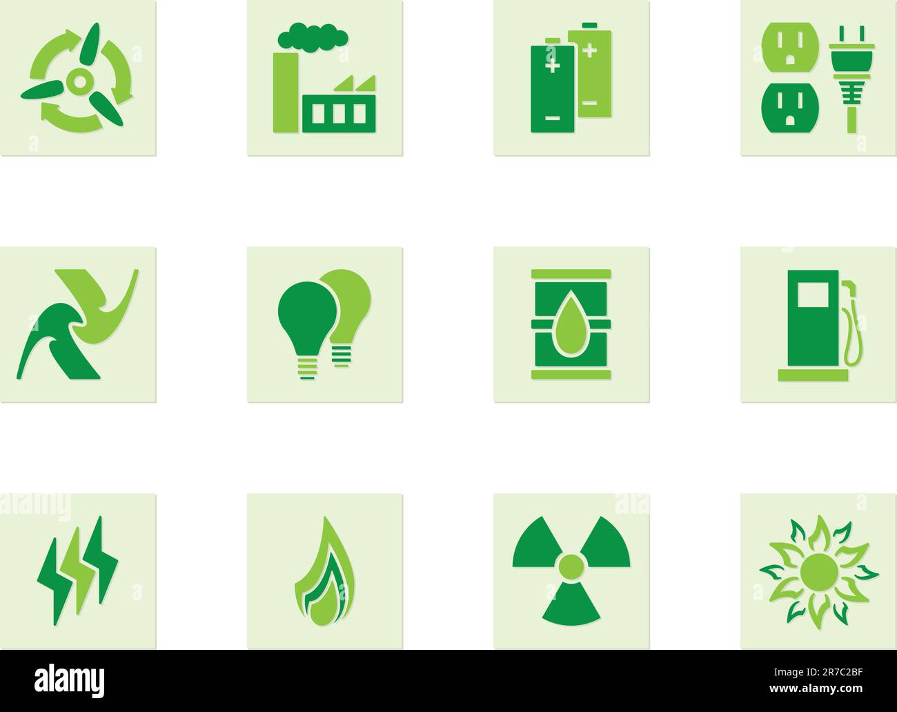 Set of green icons depicting energy and energy use Stock Vector Image ...