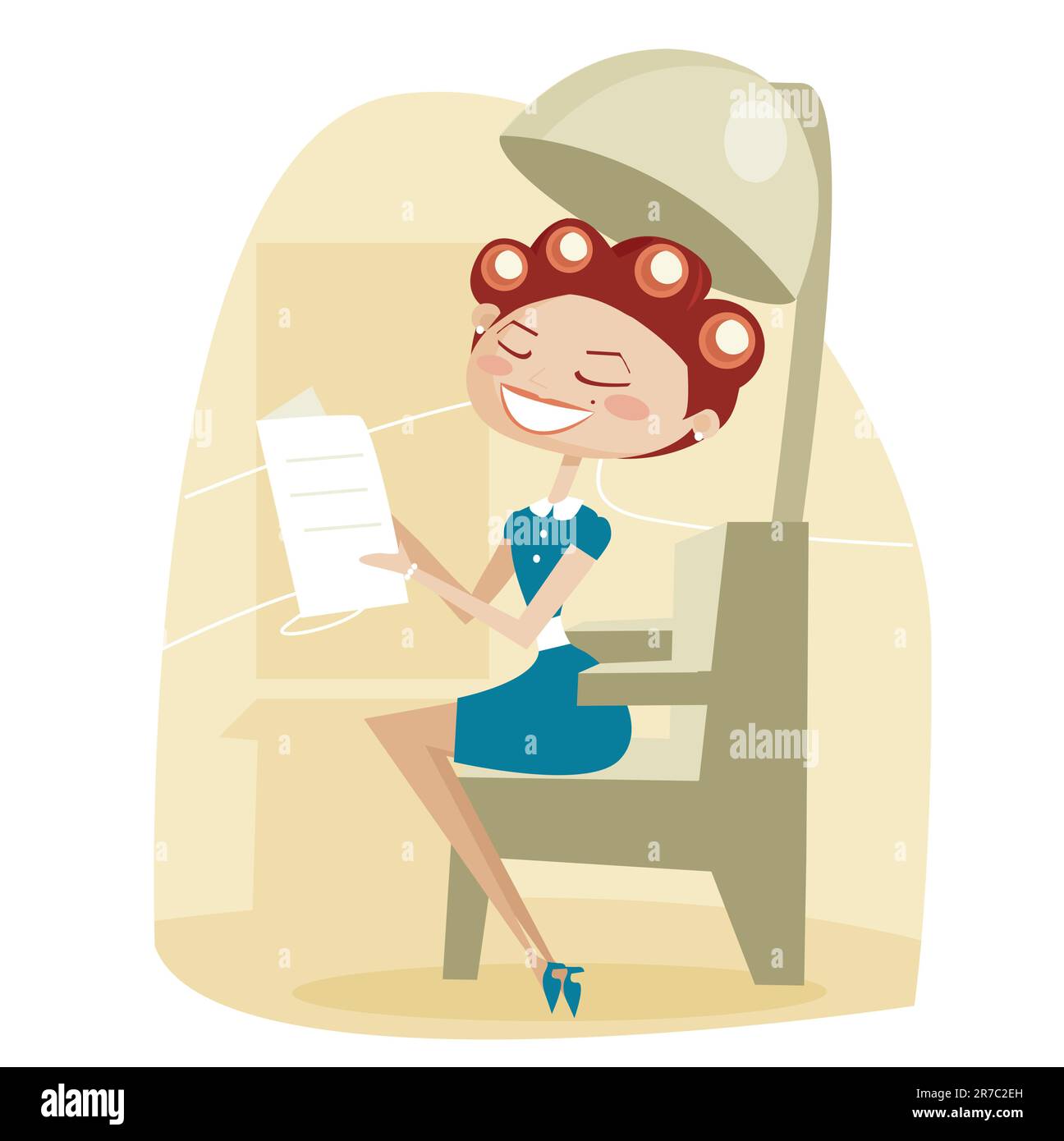 Retro cartoon woman, at the hair salon, vector illustration Stock ...