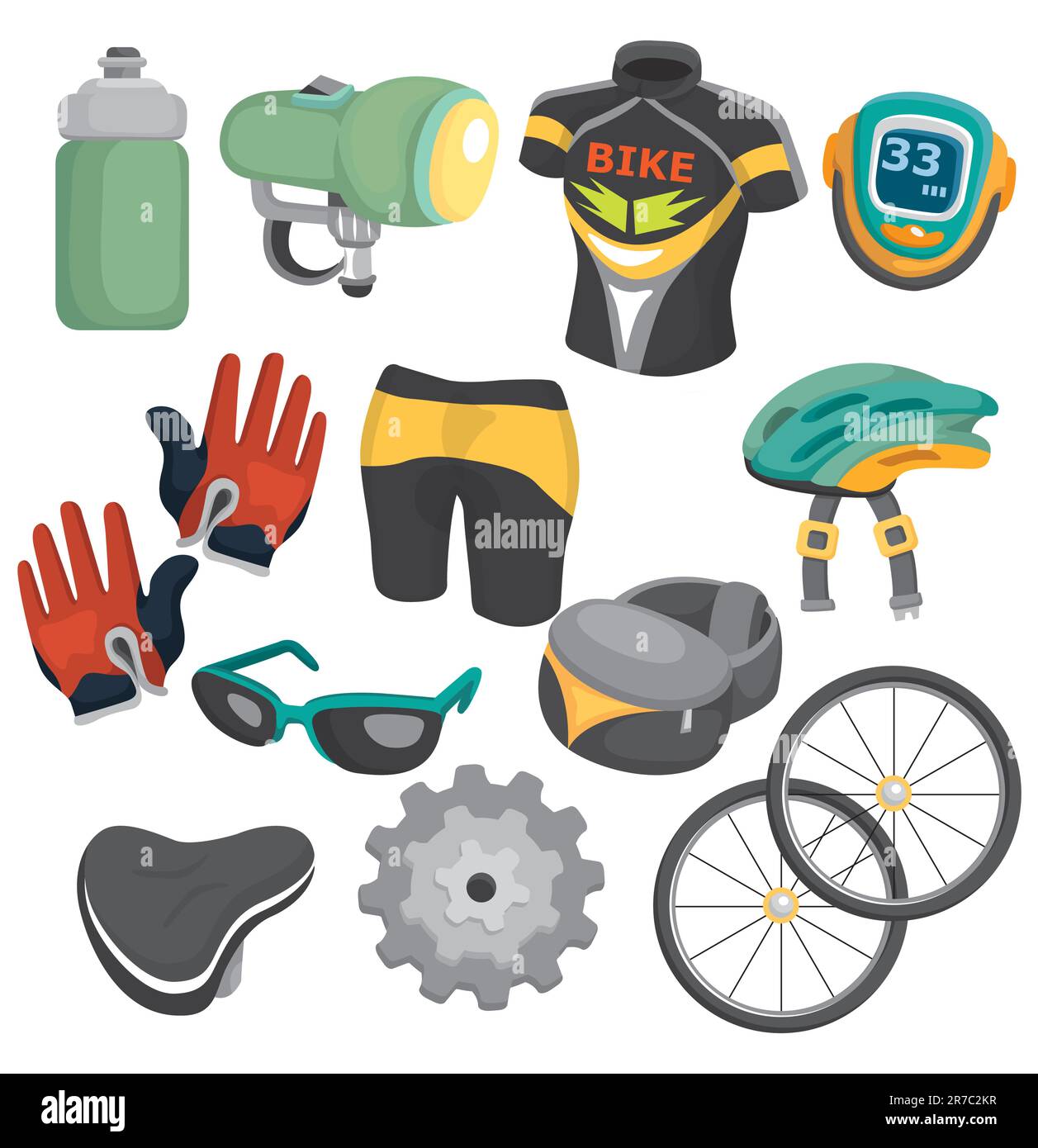 cartoon bicycle equipment icon set Stock Vector Image & Art - Alamy