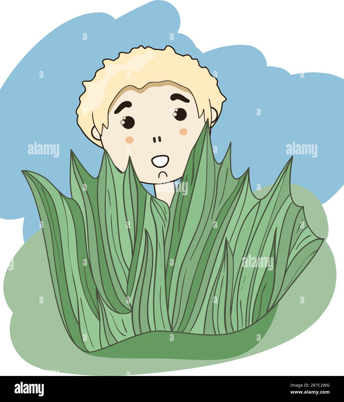 vector little cartoon boy hiding behind the grass Stock Vector Image ...