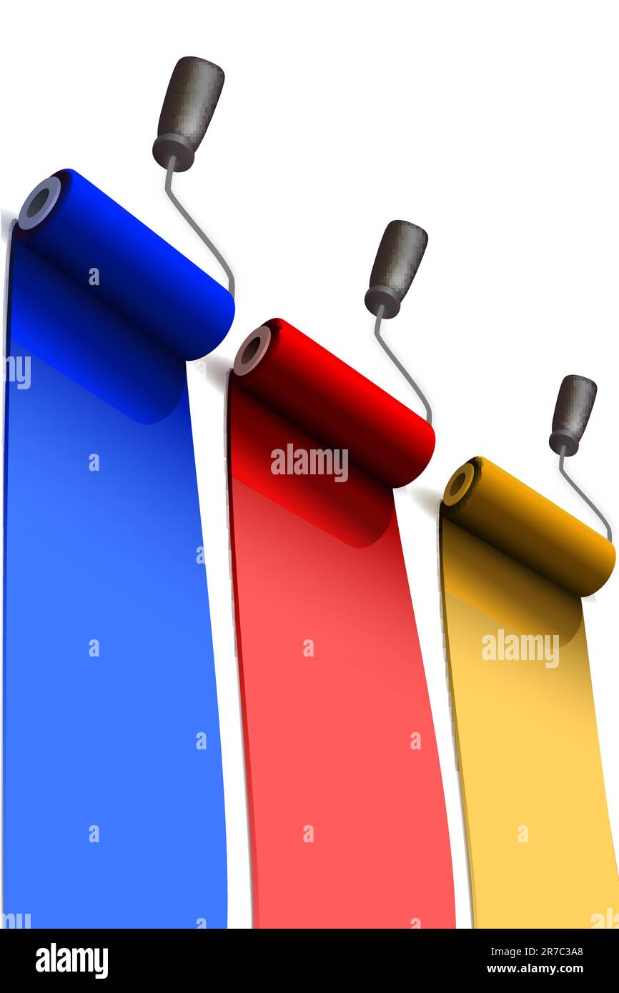 illustration of colorful paint rollers on white background Stock Vector ...