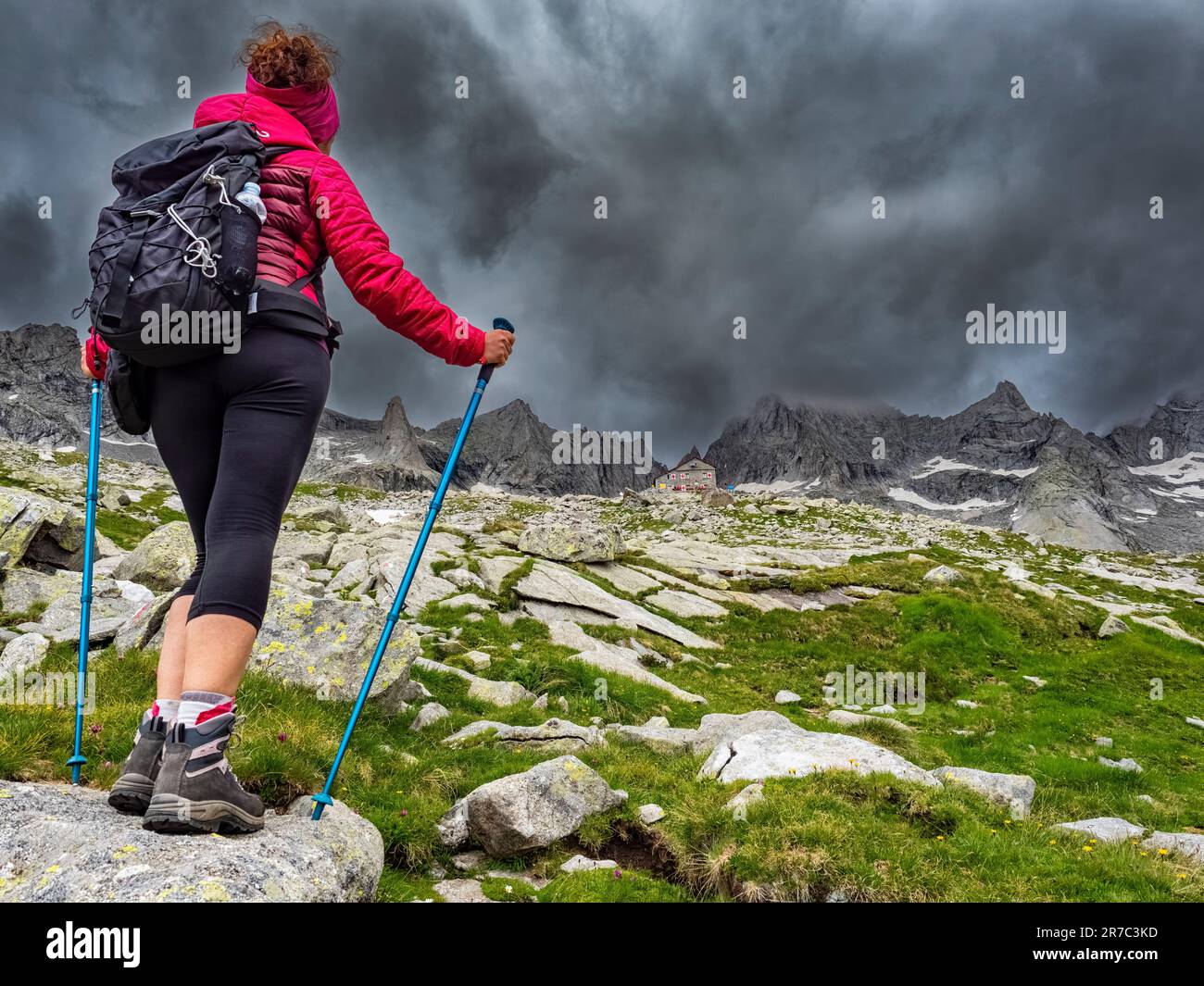 Trekking scene in the italian alps of Val Masino during a storm Stock ...