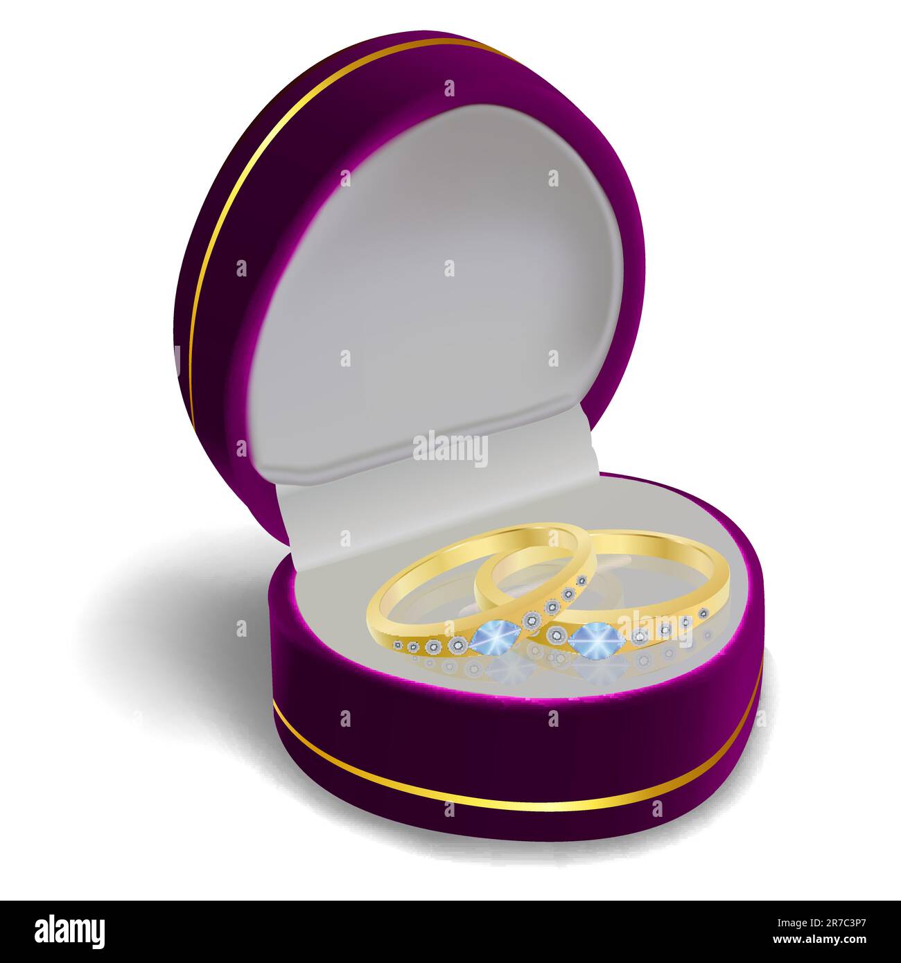 illustration of engagement ring with box on white background Stock ...