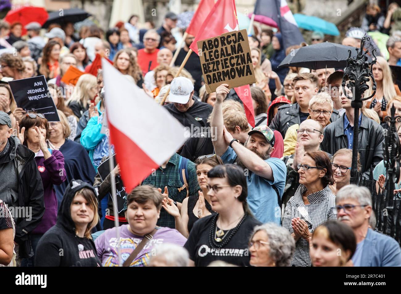 Gdansk, Poland June, 14th. 2023 Protesters with anti-government sogans ...