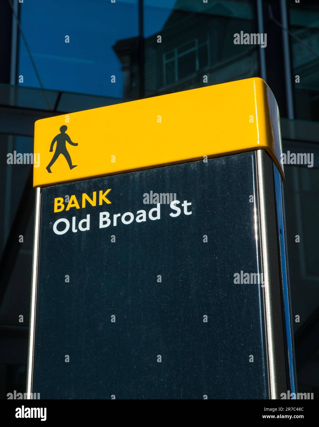Close-up of a pedestrian sign, marking the location of Old Broad Street ...