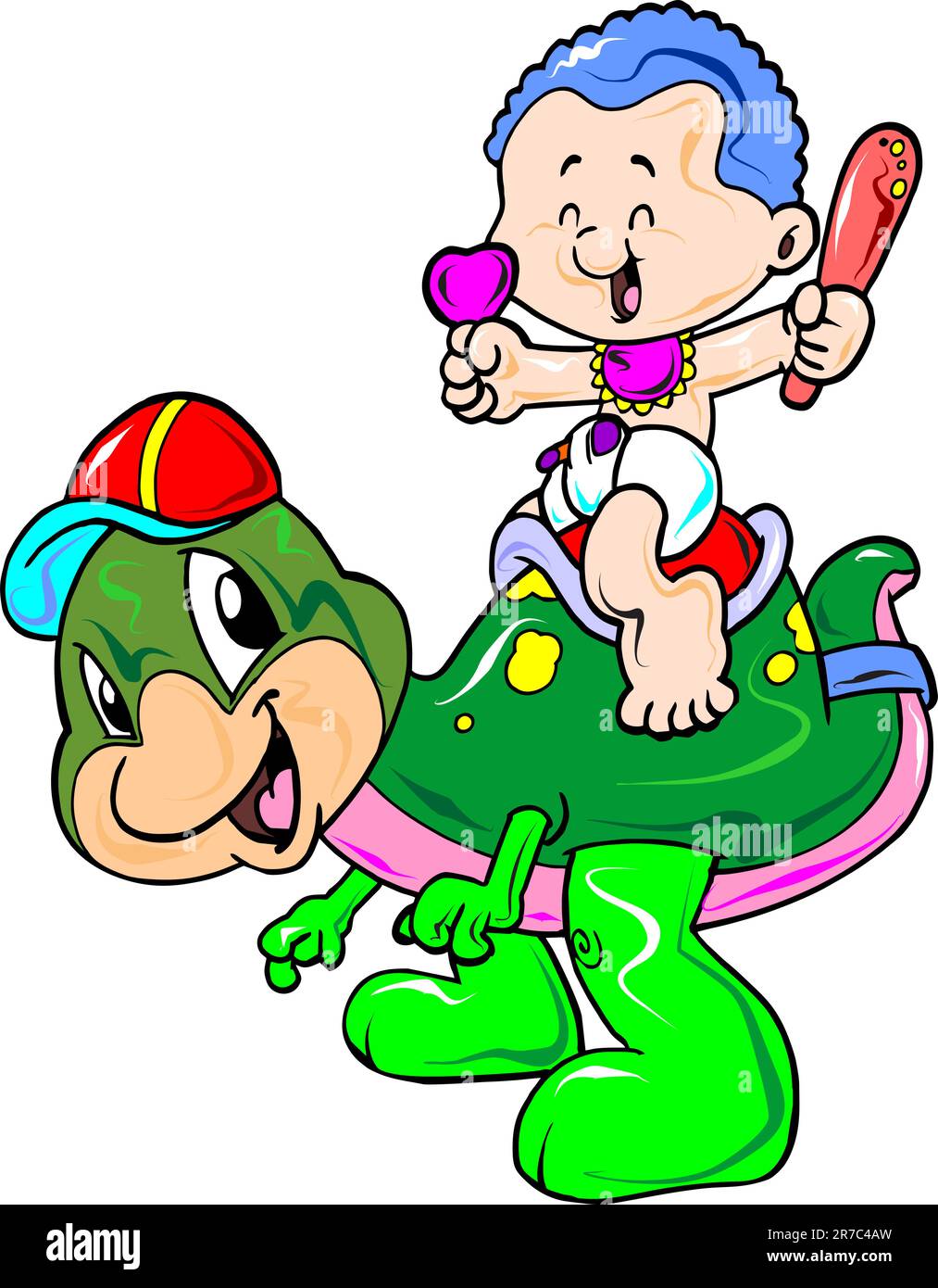 a digitally illustrated baby riding a turtle Stock Vector Image & Art ...