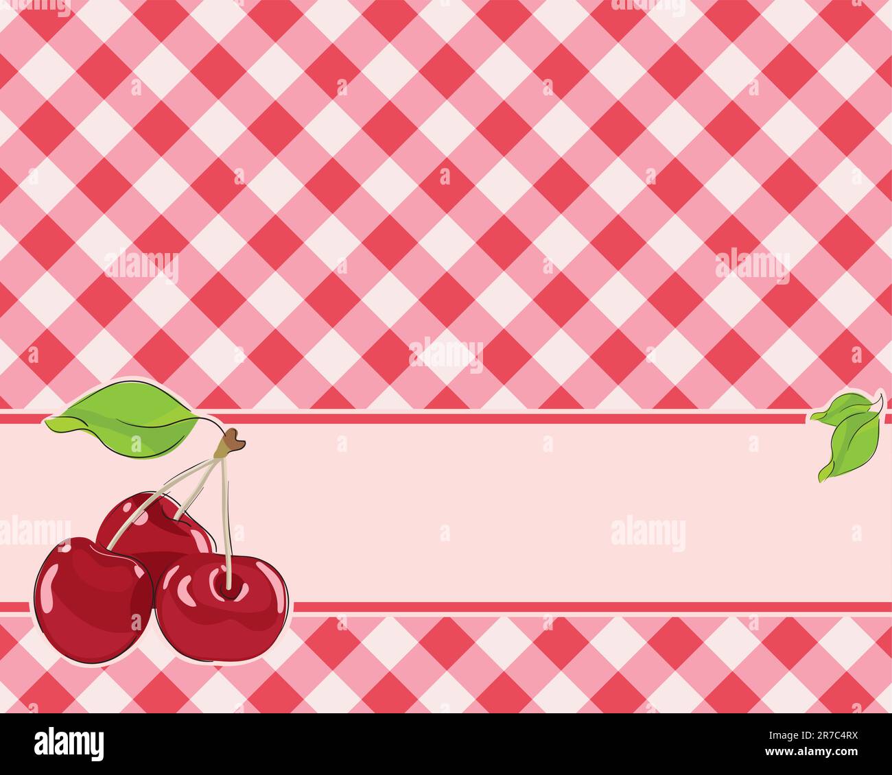 checkered background in red tones decorated with cherries. Vector Stock ...