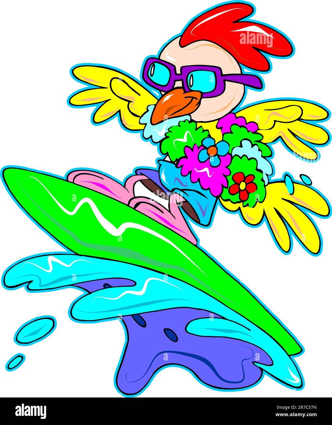 a digitally illustrated cute and colorful surfing chicken Stock Vector ...