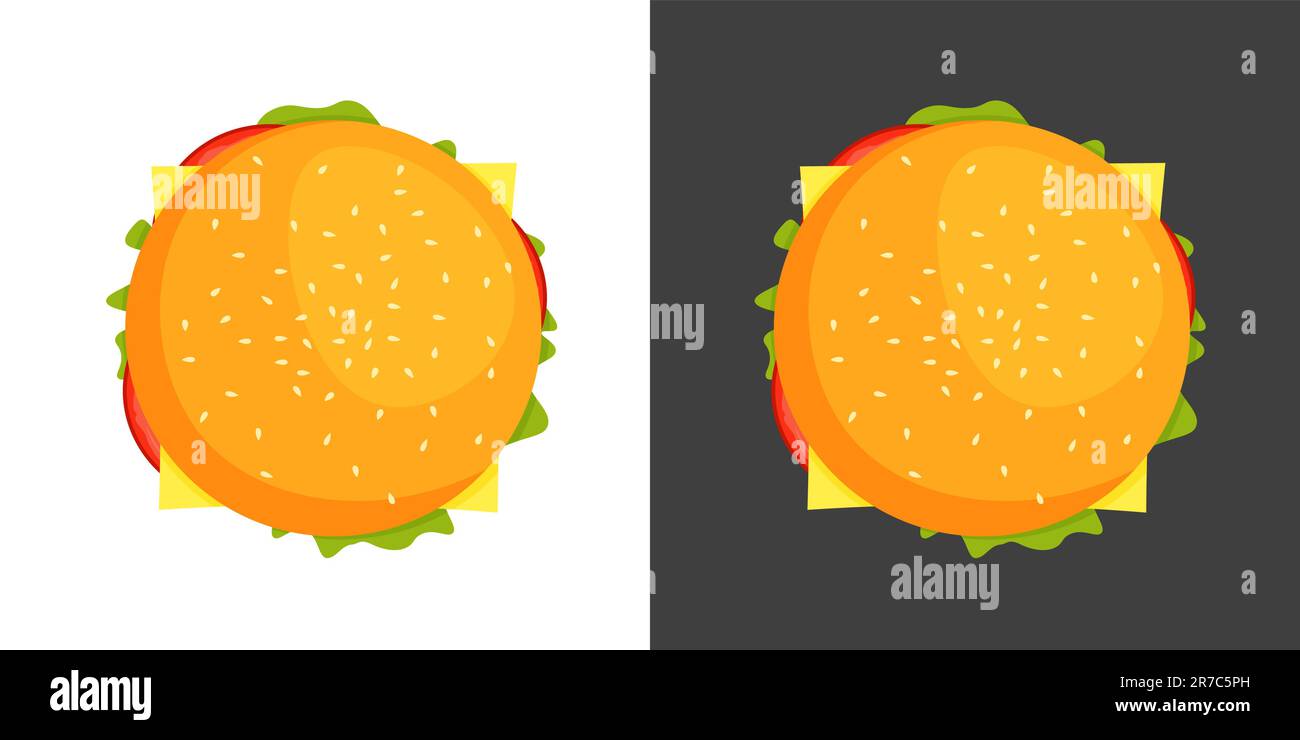 Vector hamburger top view. Burger with cheese, tomatoes, chop, lettuce ...