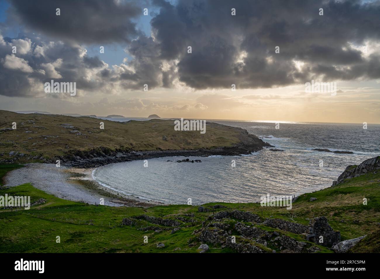 Looking out to sea along the cliffs on the edge of the bay at ...