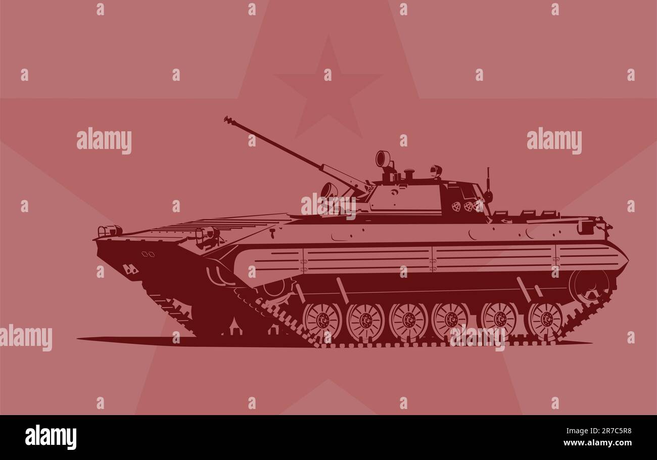 Vector illustration of Infantry fighting vehicle on a red background ...