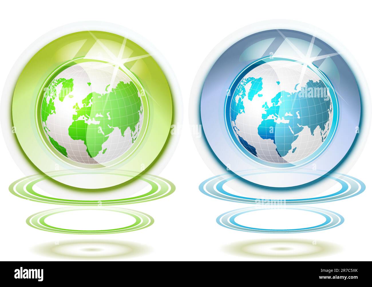 Glass globe with Earth suspended by waves isolated on white background ...