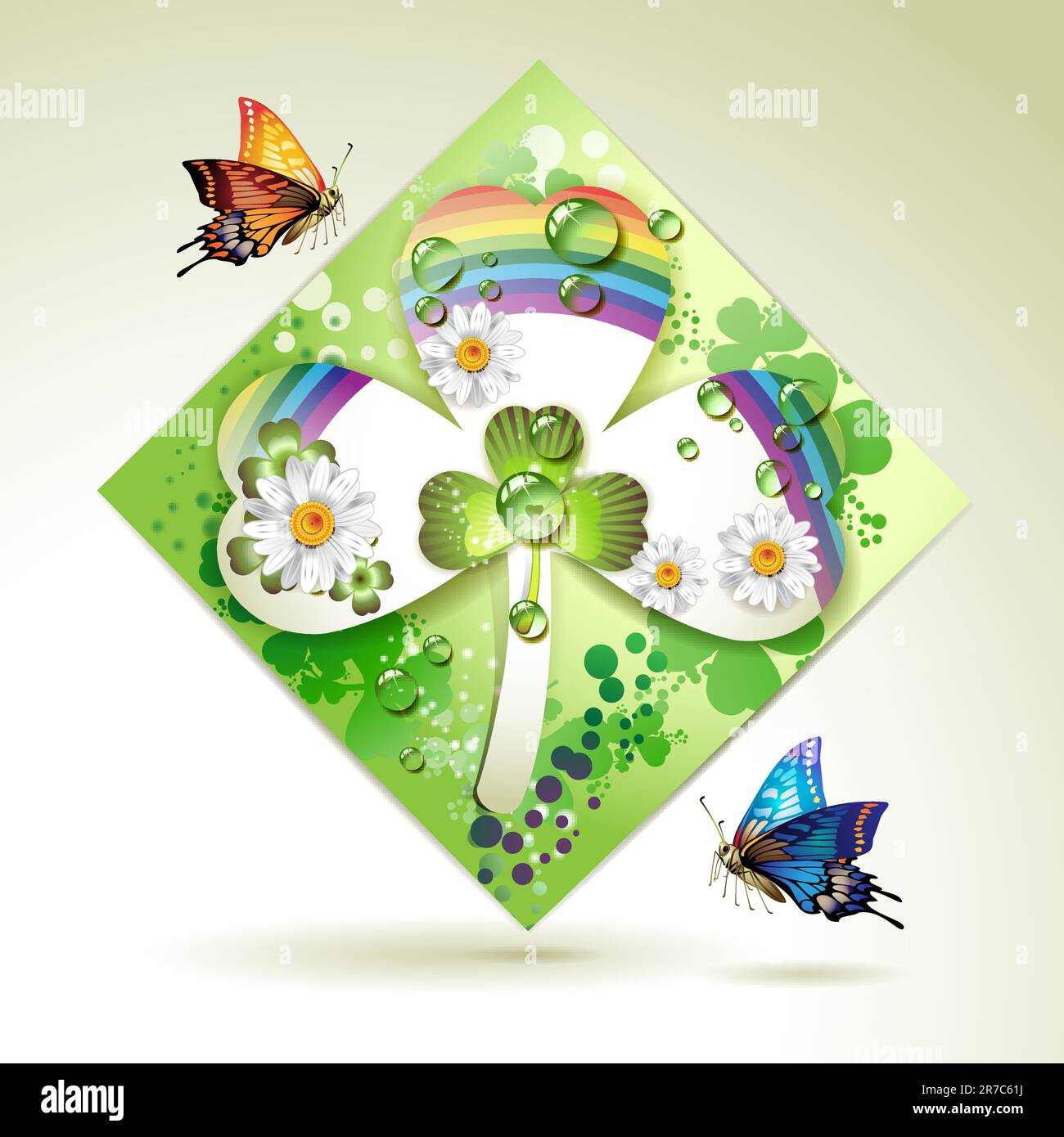 Clover over decorative shapes of paper and colored abstract background ...