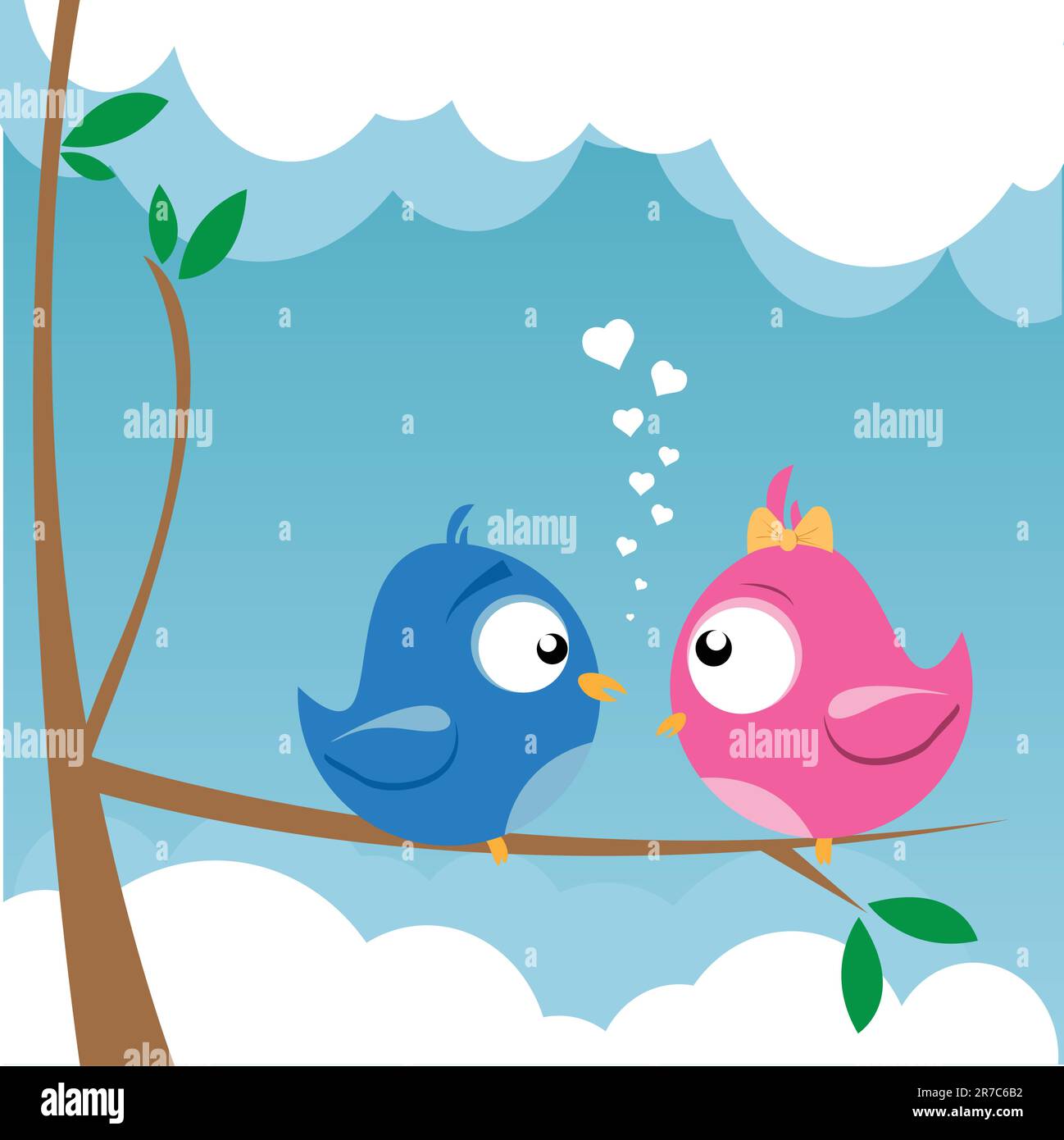 vector illustration of two birds on a branch Stock Vector Image & Art ...