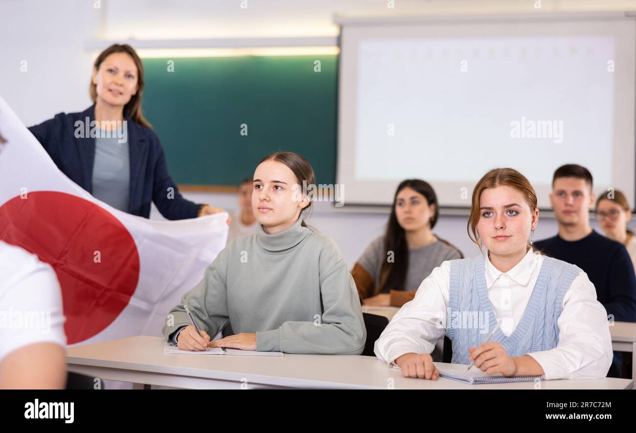 Young girls students study diligently at school Stock Photo - Alamy