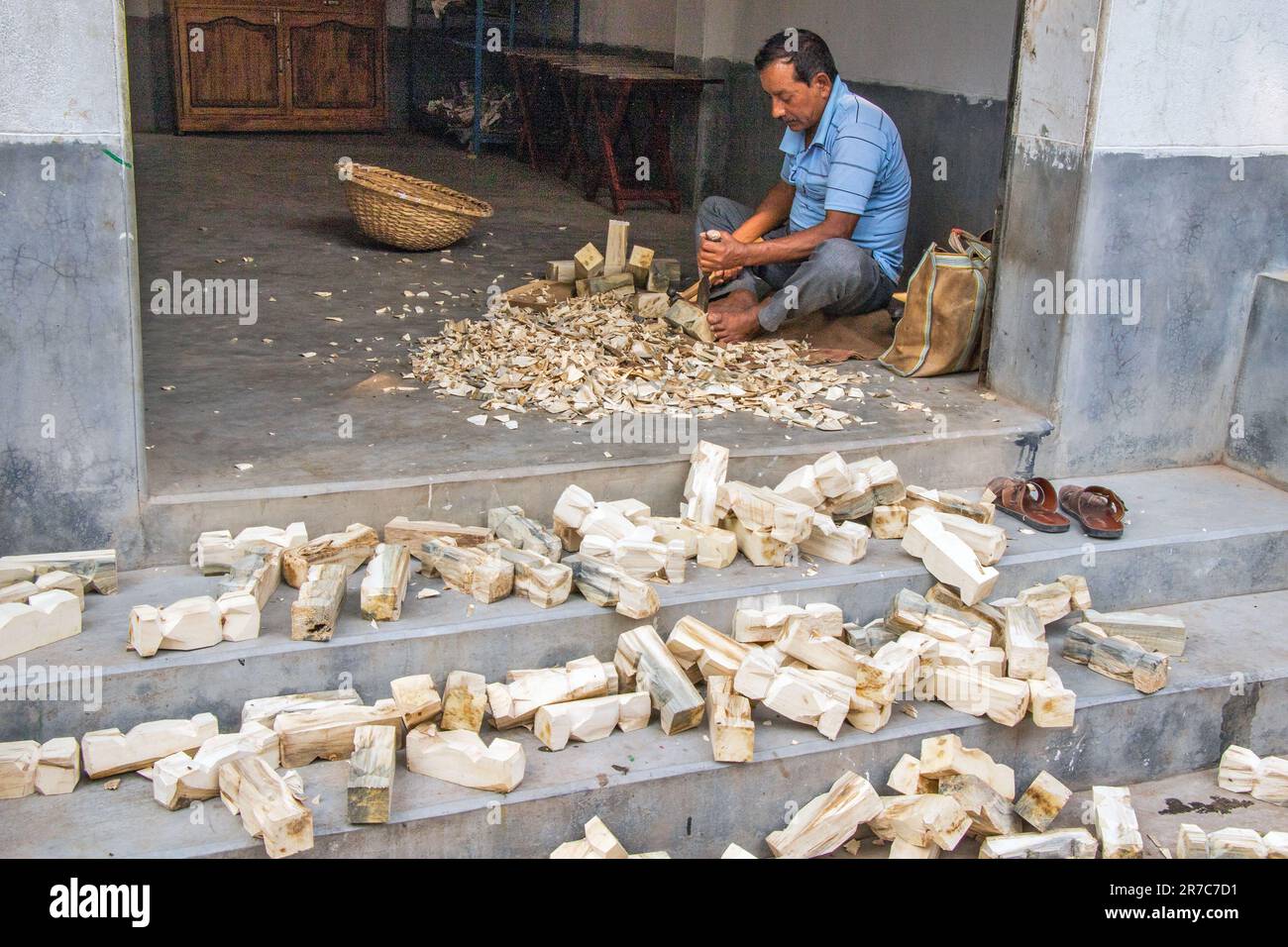 image of wooden doll making process and finished product Stock Photo ...